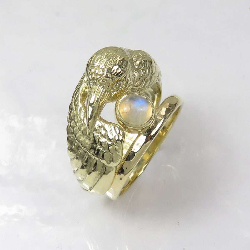 14K Gold Raven Ring With Moonstone Pagan Wedding Ring - Etsy Israel