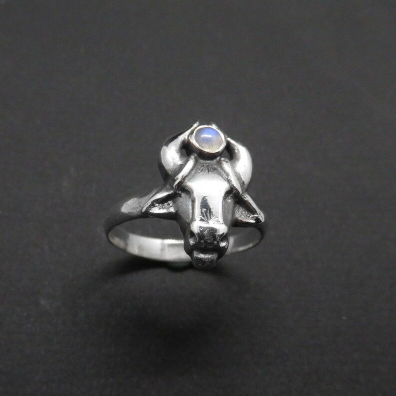 Taurus Ring With Moonstone in Sterling Silver Rainbow | Etsy