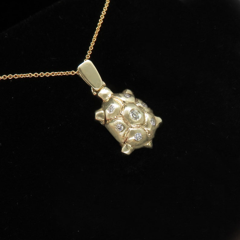 14K Yellow Gold Turtle Pendant With Diamonds Tortoise - Etsy