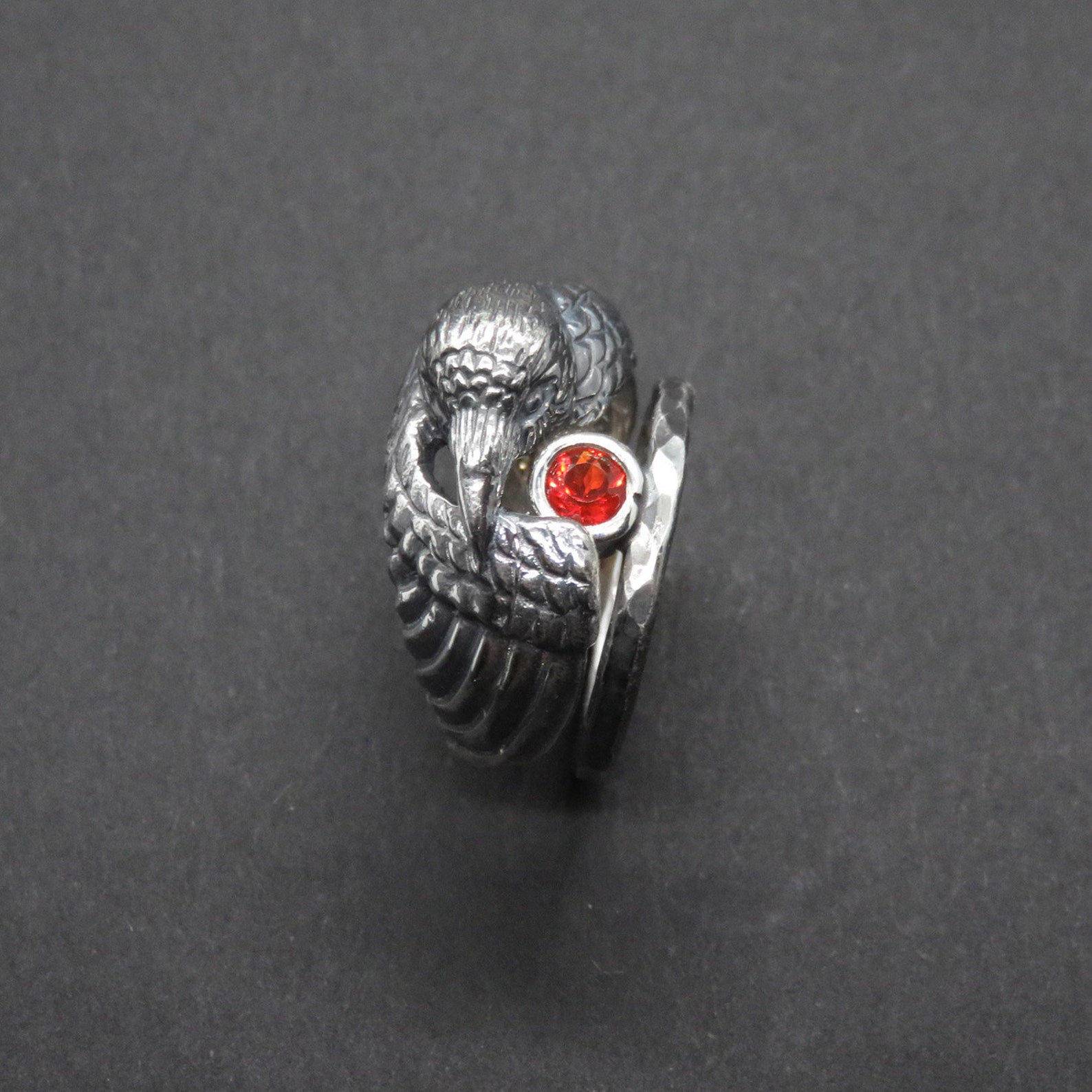 Raven Ring With Fire Opal Companion Mythical Crow Ring for | Etsy