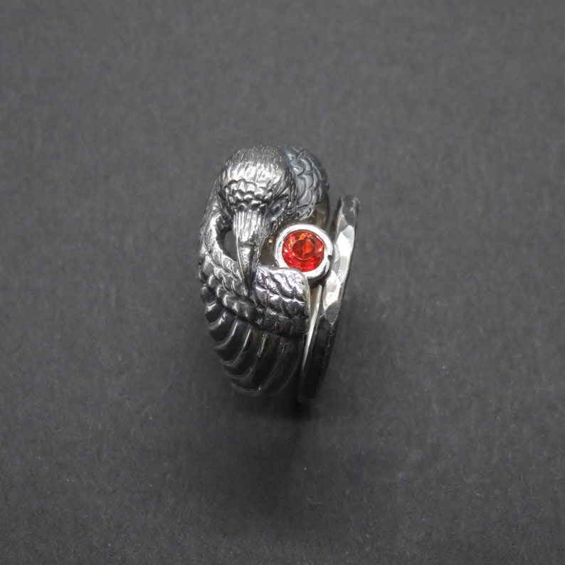 Raven Ring With Fire Opal Companion Mythical Crow Ring for | Etsy