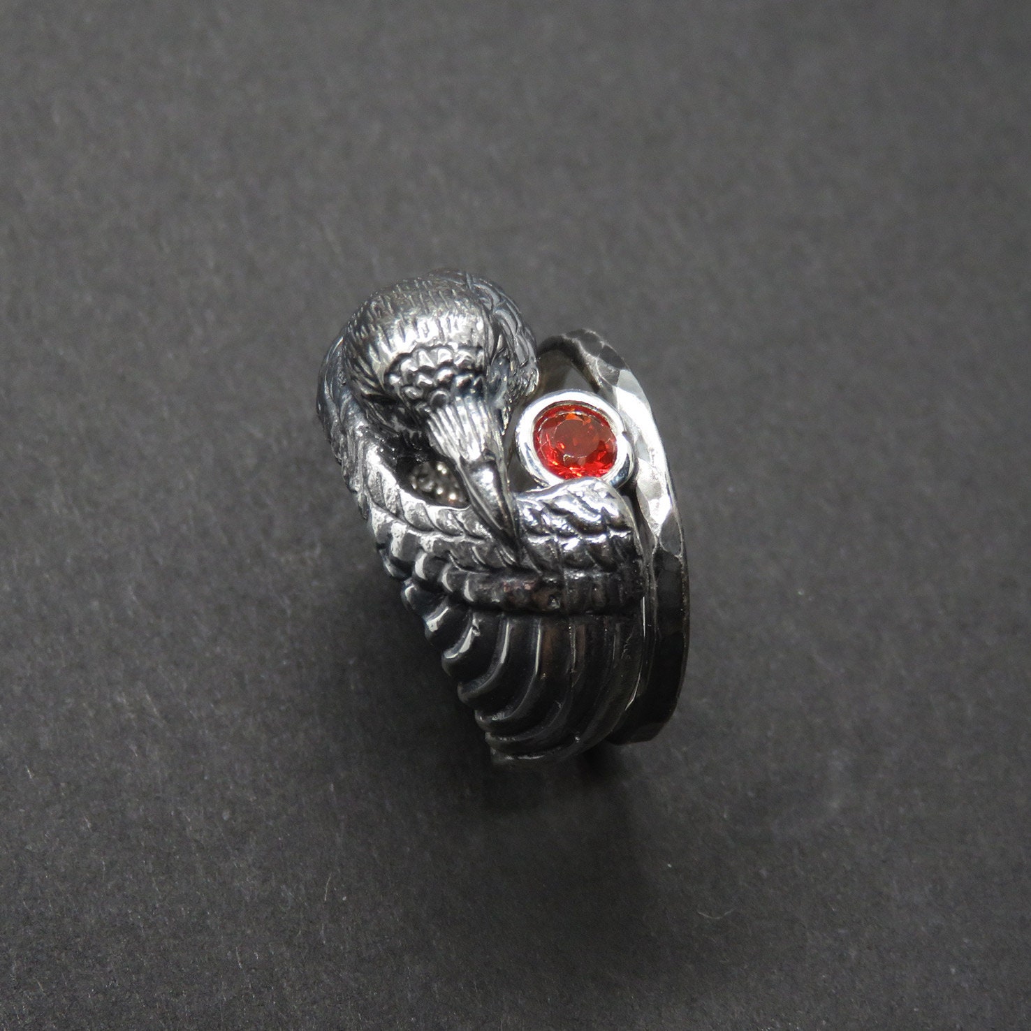 Raven Ring with Fire Opal Companion Mythical Crow Ring for | Etsy