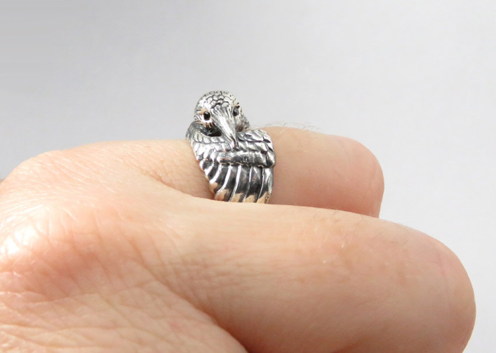 Raven Ring With Black Diamond Eyes Bird Ring in Sterling | Etsy