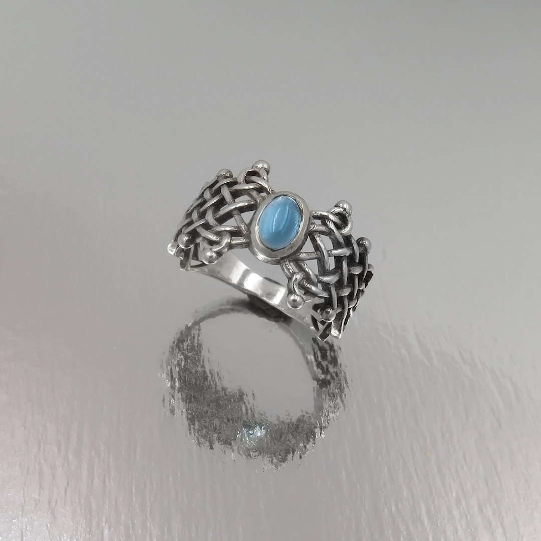 Celtic Knot Ring With Oval Swiss Blue Topaz - Intricate Sterling Silver ...