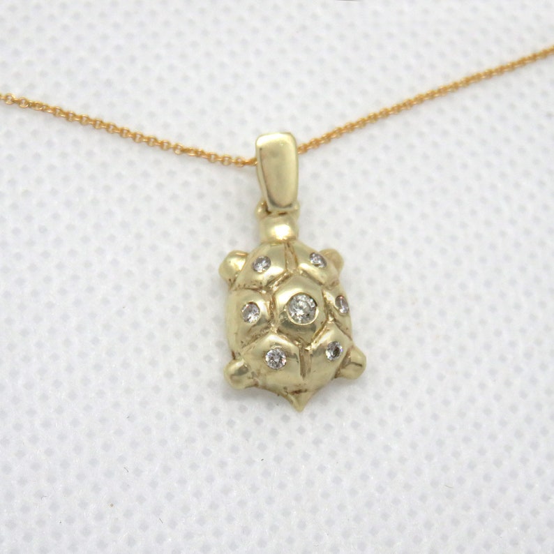 14K Yellow Gold Turtle Pendant With Diamonds Tortoise - Etsy