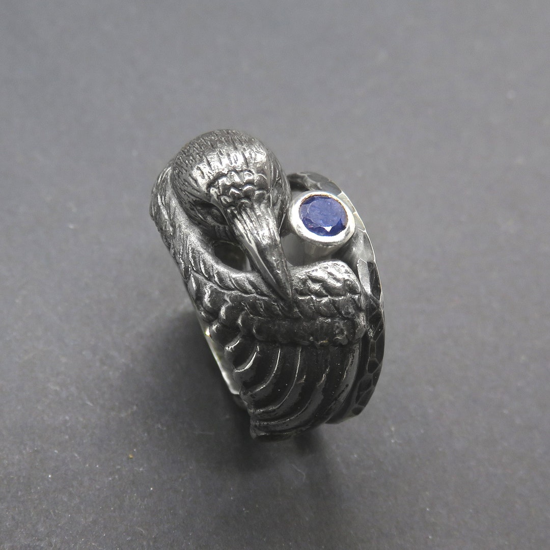 Raven Ring With Sapphire - Mystical Sterling Silver Ring With Natural ...