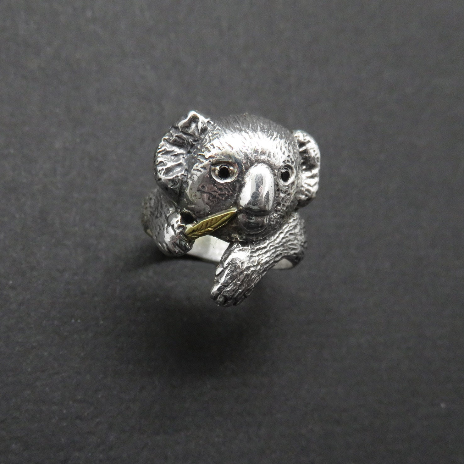 Cute Koala Ring With Black Diamond Eyes and 14K Yellow Gold - Etsy Israel