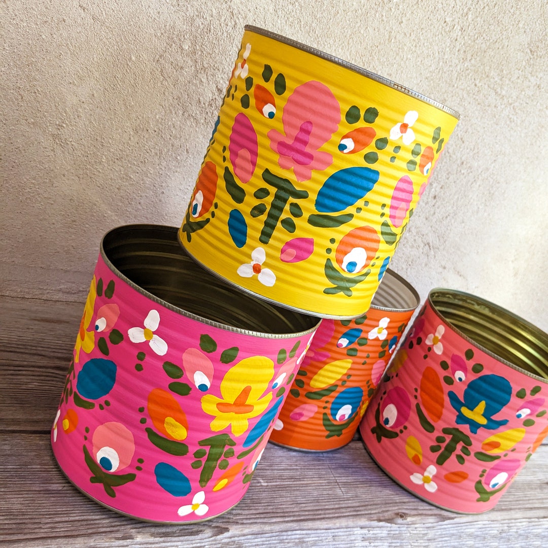 Hand Painted Tin Plant Pot Utensil Holder Garden Tidy - Etsy