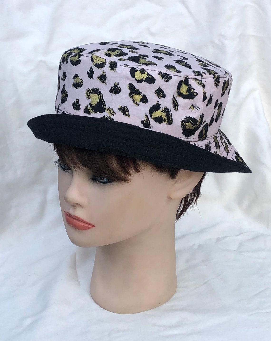 African Cheetah Print Bucket Hat Baby Pink With Black & Gold Spots - Etsy