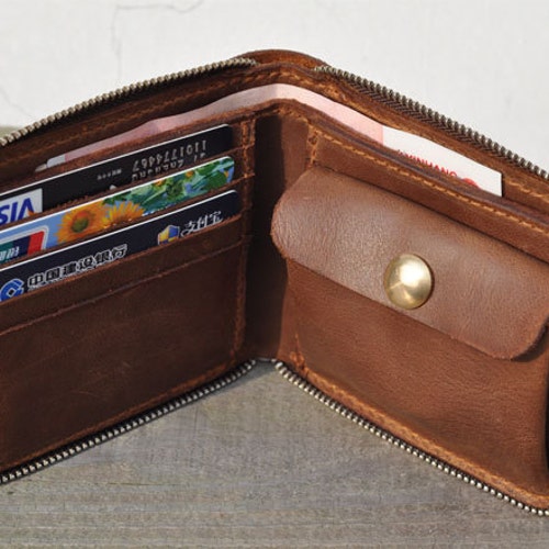 Genuine Leather Wallet men Bifold Wallet-purce-coins - Etsy