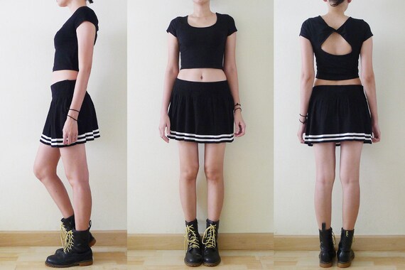 sporty micro mini skater pleated knit skirt,elastic w… - Gem