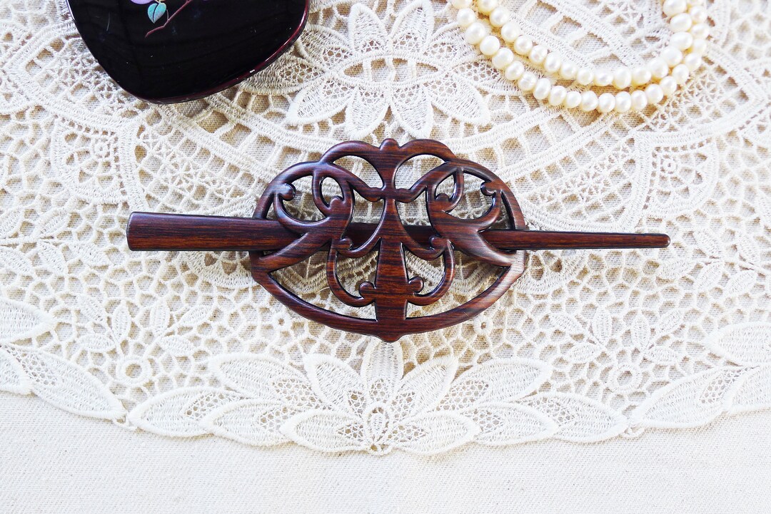 Vintage Japanese Geometric Aztec Plastic Wood Printed Hair Pin ,carved ...