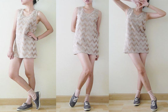 90s Beige FURRY micro Mini Summer Dress // long tank … - Gem