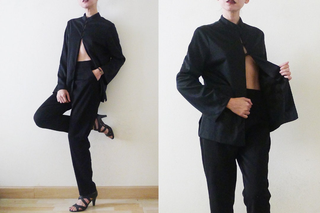 70s High Slit Black Mandarin Collar Top,avant Garde Shirt,cheongsam ...