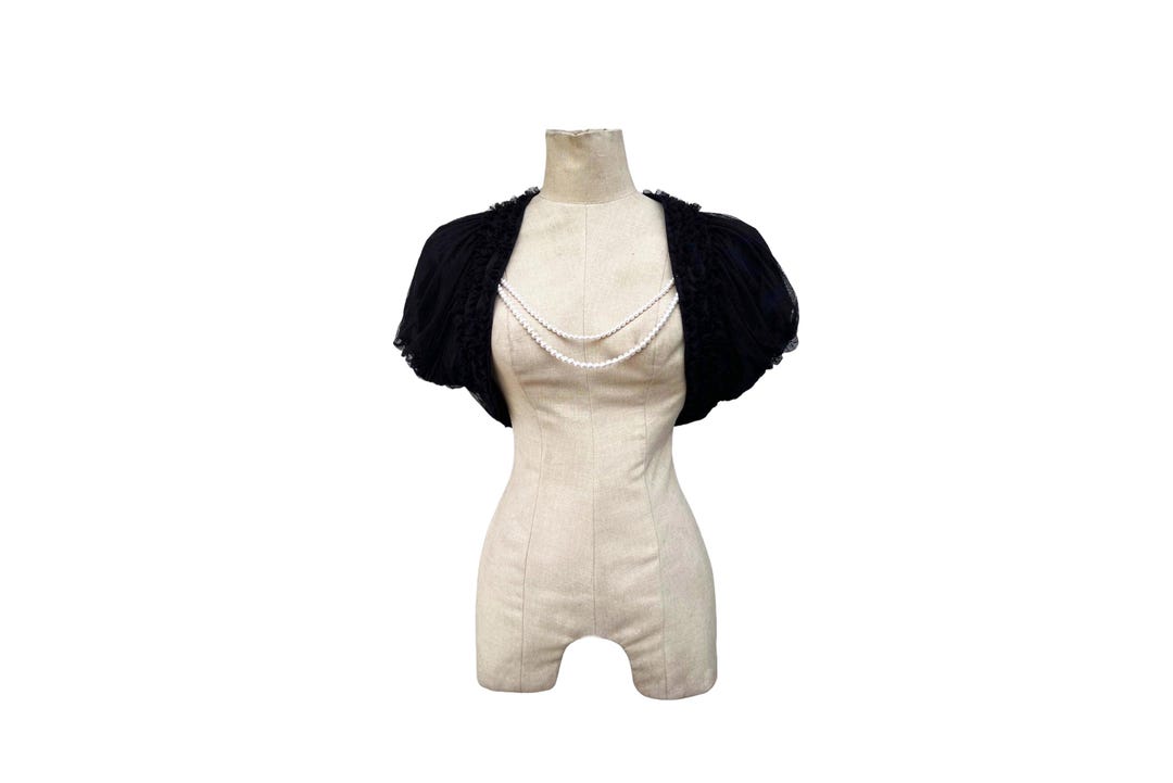 Vintage Black Ruffle Net Bolero Shrug Short Sleeve, With Removable ...