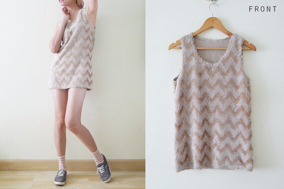 90s Beige FURRY Micro Mini Summer Dress // Long Tank Top | Etsy