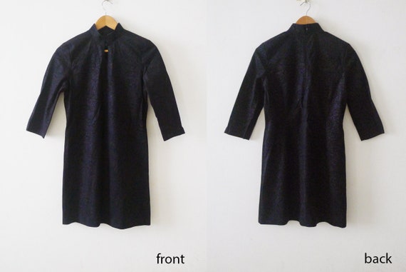 90s plain Black Cheongsam / QiPao Chinese half sleeve… - Gem