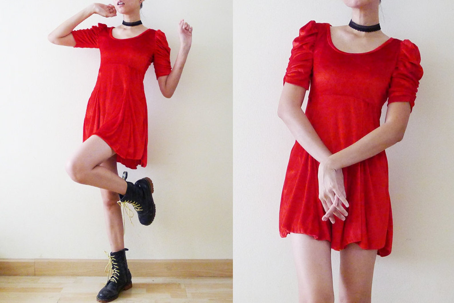 90s Bright RED VELVET Baby Doll Micro Mini Skater Dress Body - Etsy