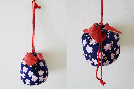 70s Japanese SAKURA Kinchaku drawstring mini bag, KIM… - Gem