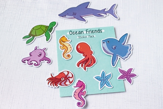 Ocean Friends Sea Creature Sticker Pack Kawaii Stickers | Etsy