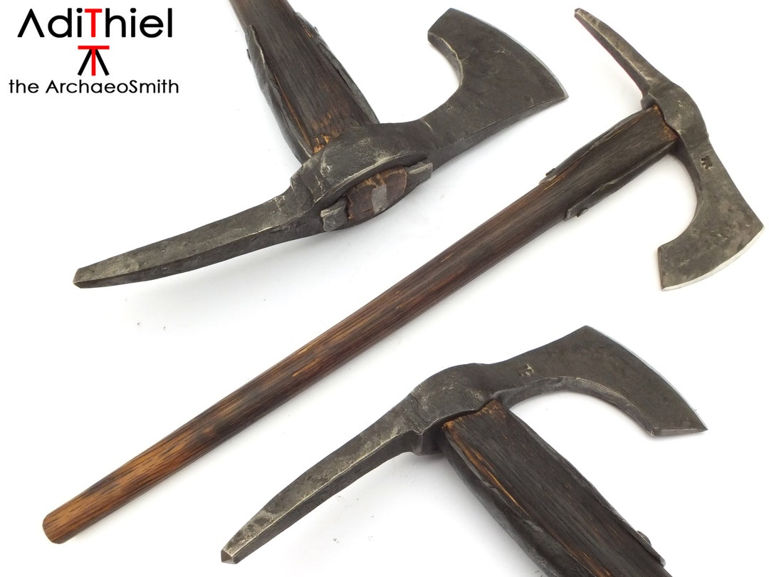 Fn_04a - Bearded Spiked TOMAHAWK With Burned and Oiled Oak Wood Handle ...