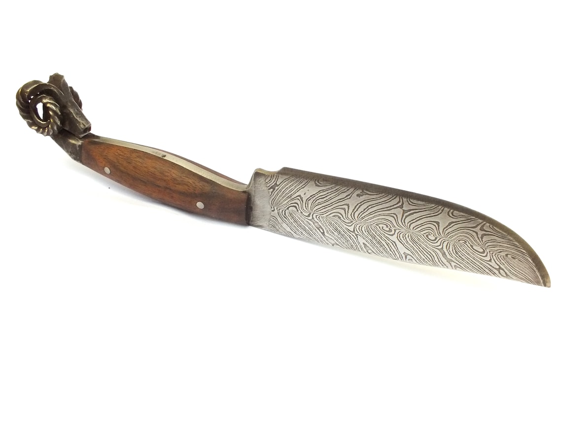 Kf_04b Damascus Steel Ram Head Hunting KNIFE With Wood - Etsy