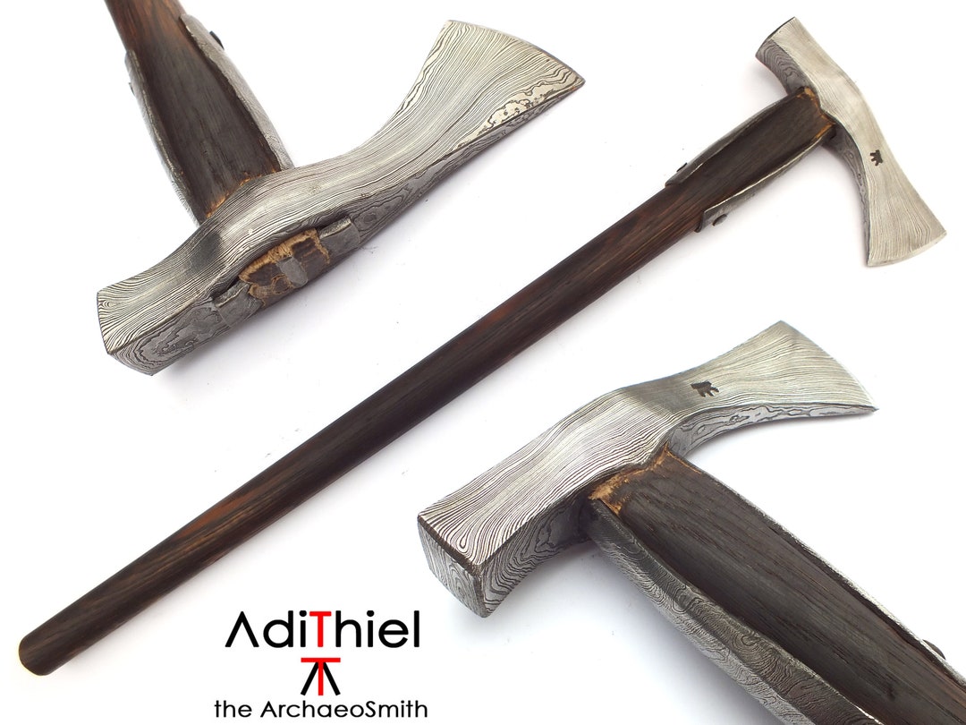 Fn_01c - Damascus Steel Hammer Poll TOMAHAWK With Burned and Oiled Oak ...