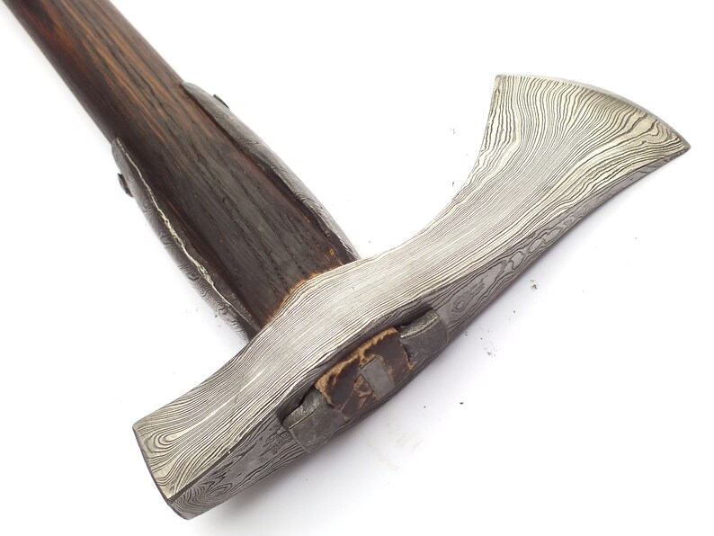 Fn_02c Damascus Steel Hammer Poll TOMAHAWK With Burned and - Etsy