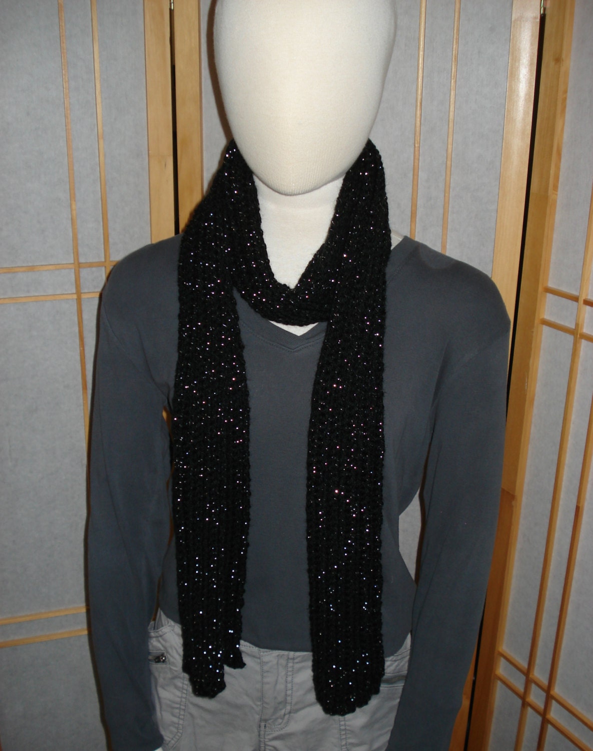 Black Ribbed Sparkle Scarf - Etsy
