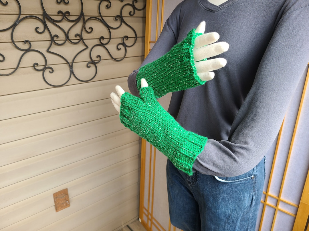 Green Sparkle Fingerless Gloves - Etsy