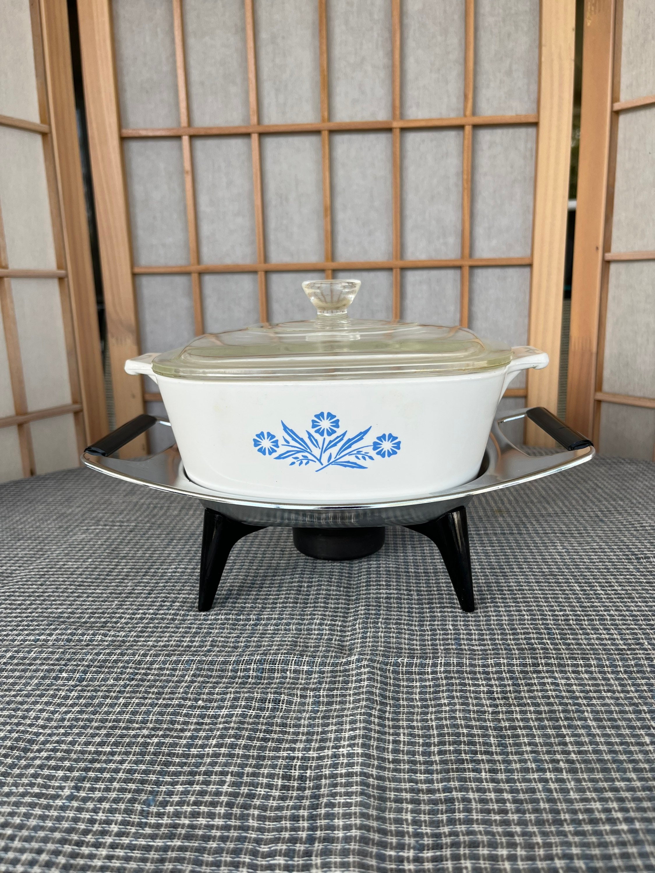 Blue Cornflower Corning Ware Casserole Dish With Lid and Warming Stand ...