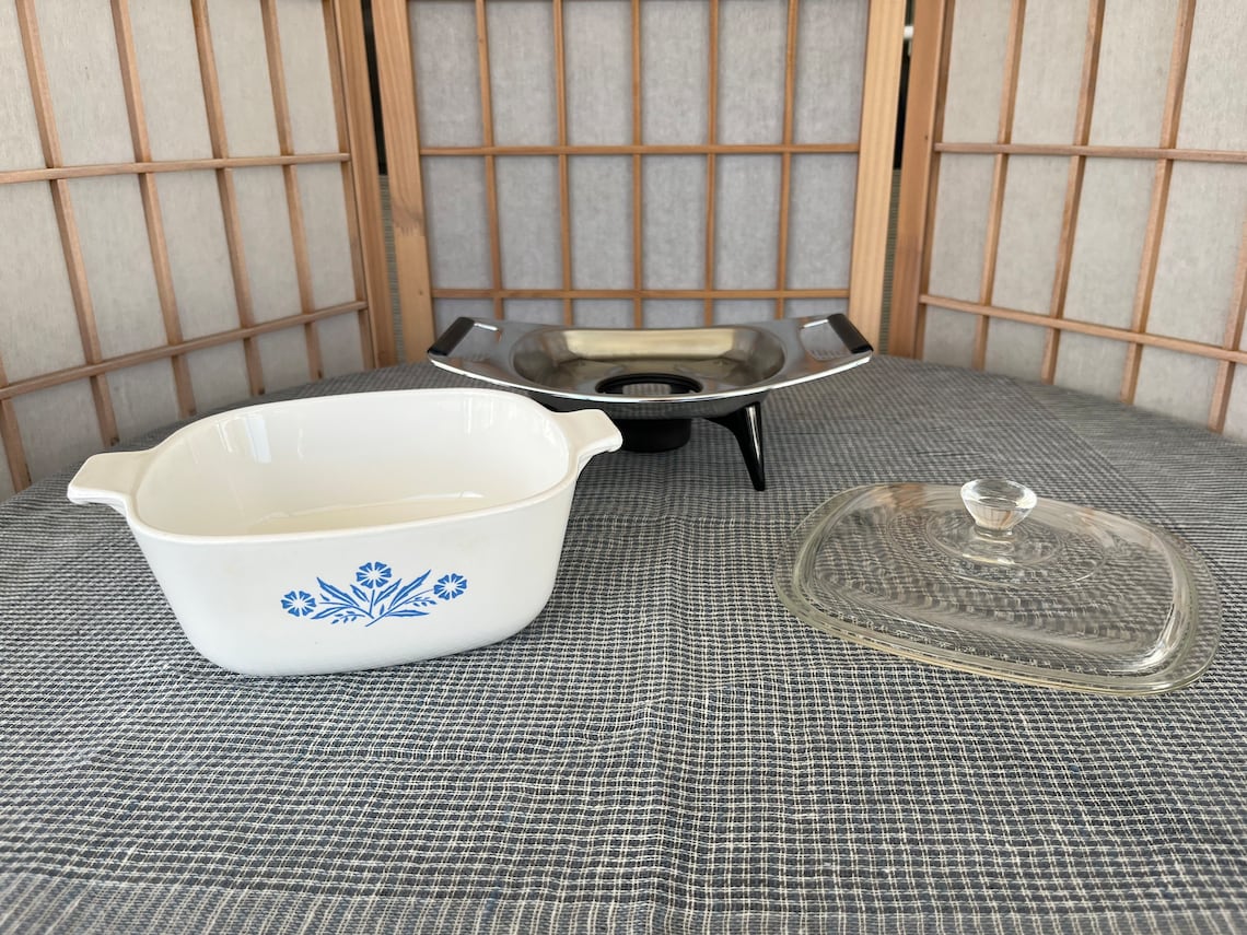 Blue Cornflower Corning Ware Casserole Dish With Lid and Warming Stand ...