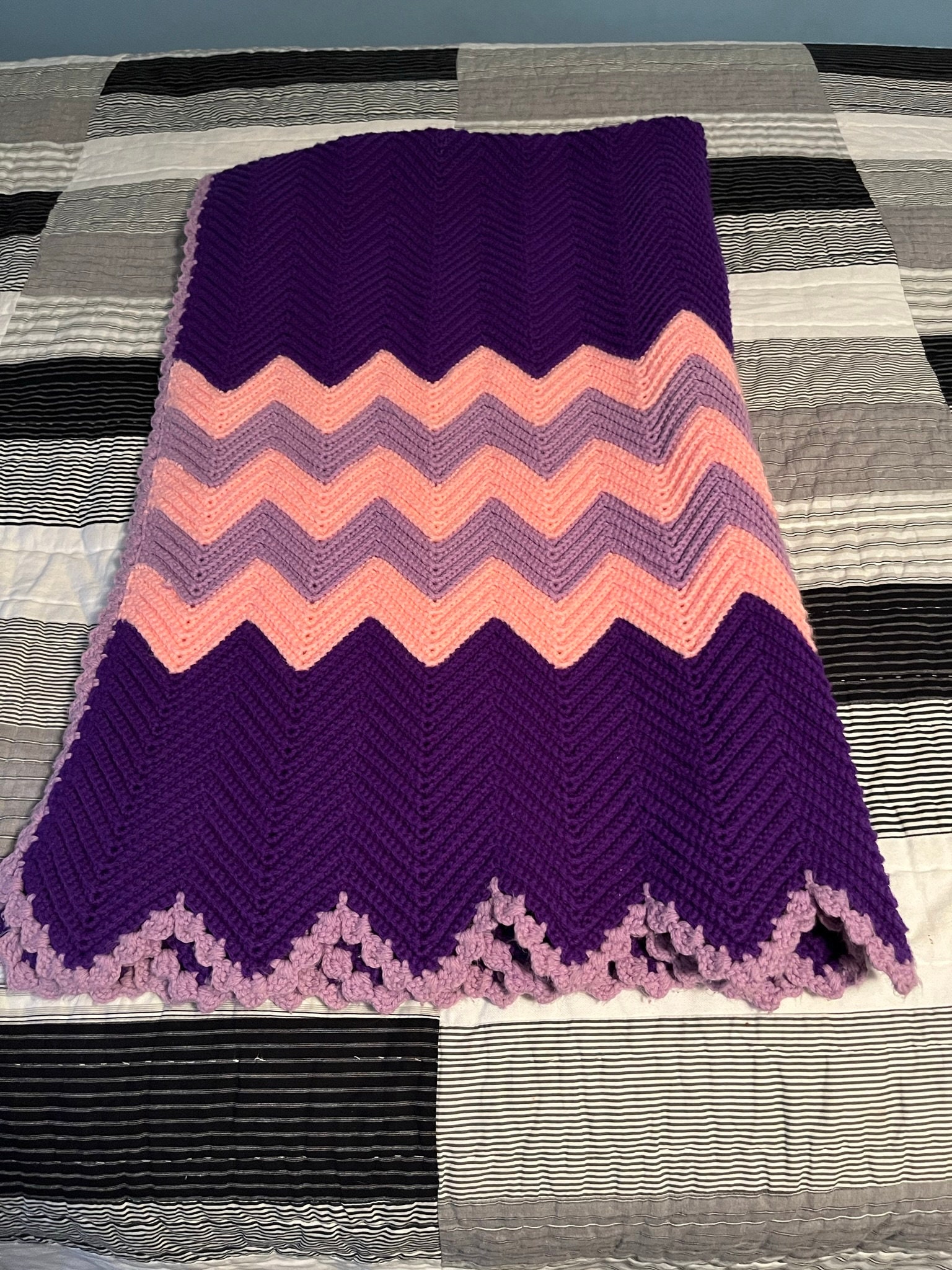 Purple and Coral Vintage Handmade Afghan - Etsy