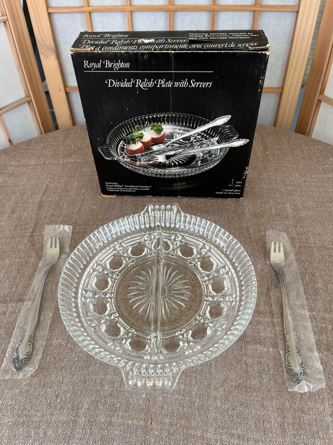 Divided Crystal Glass Relish Plate With Servers Royal Brighton New Old ...
