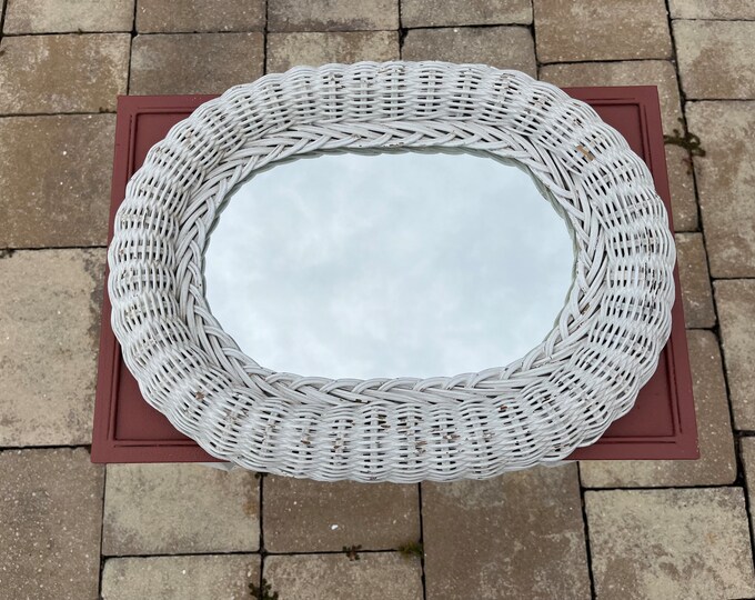 White Wicker Oval Mirror - Etsy