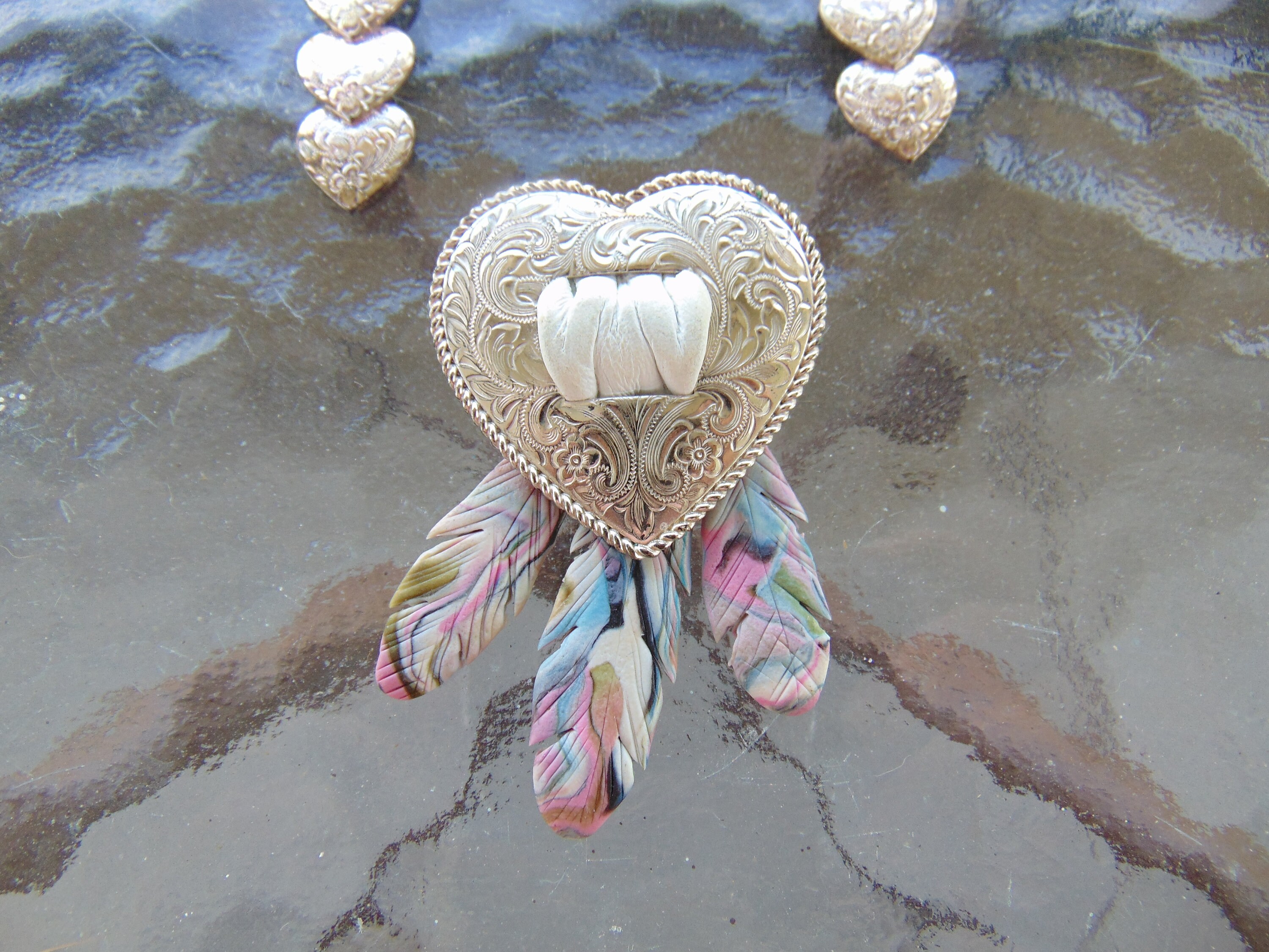 Southwestern Style Heart Brooch and Dangling Heart Earrings Valentines ...