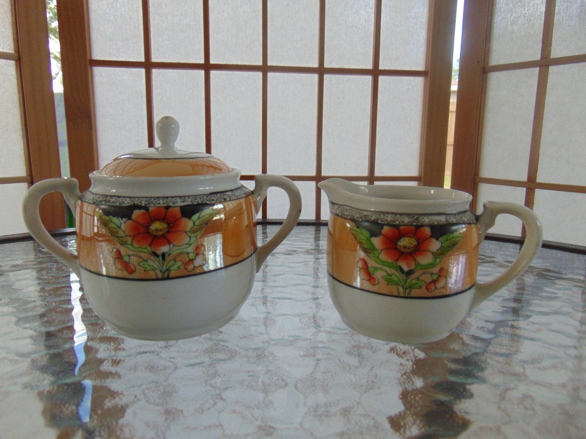 Noritake Luster Ware Creamer and Sugar With Lid Hand Painted - Etsy