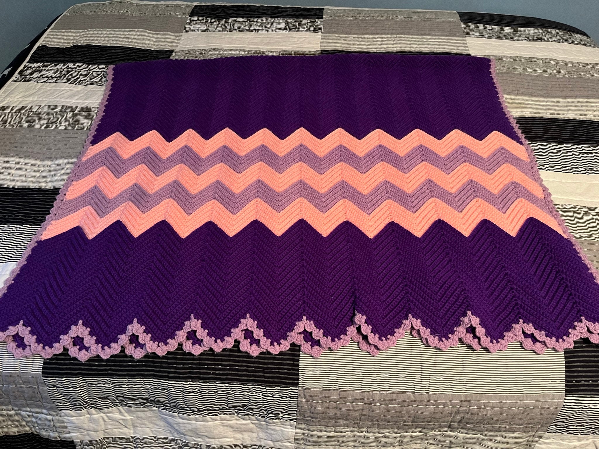 Purple and Coral Vintage Handmade Afghan - Etsy