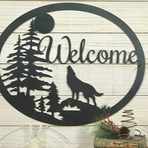 Large Metal Wolf Howling Welcome Sign 20 Inch Rustic Metal - Etsy