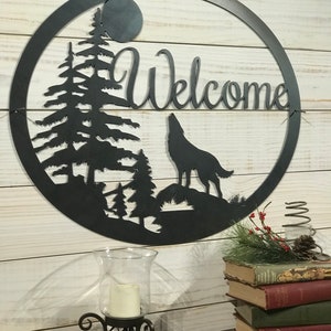 Large Metal Wolf Howling Welcome Sign 20 Inch Rustic Metal Decor Large ...