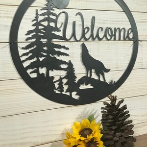 Large Metal Wolf Howling Welcome Sign 20 Inch Rustic Metal Decor Large ...