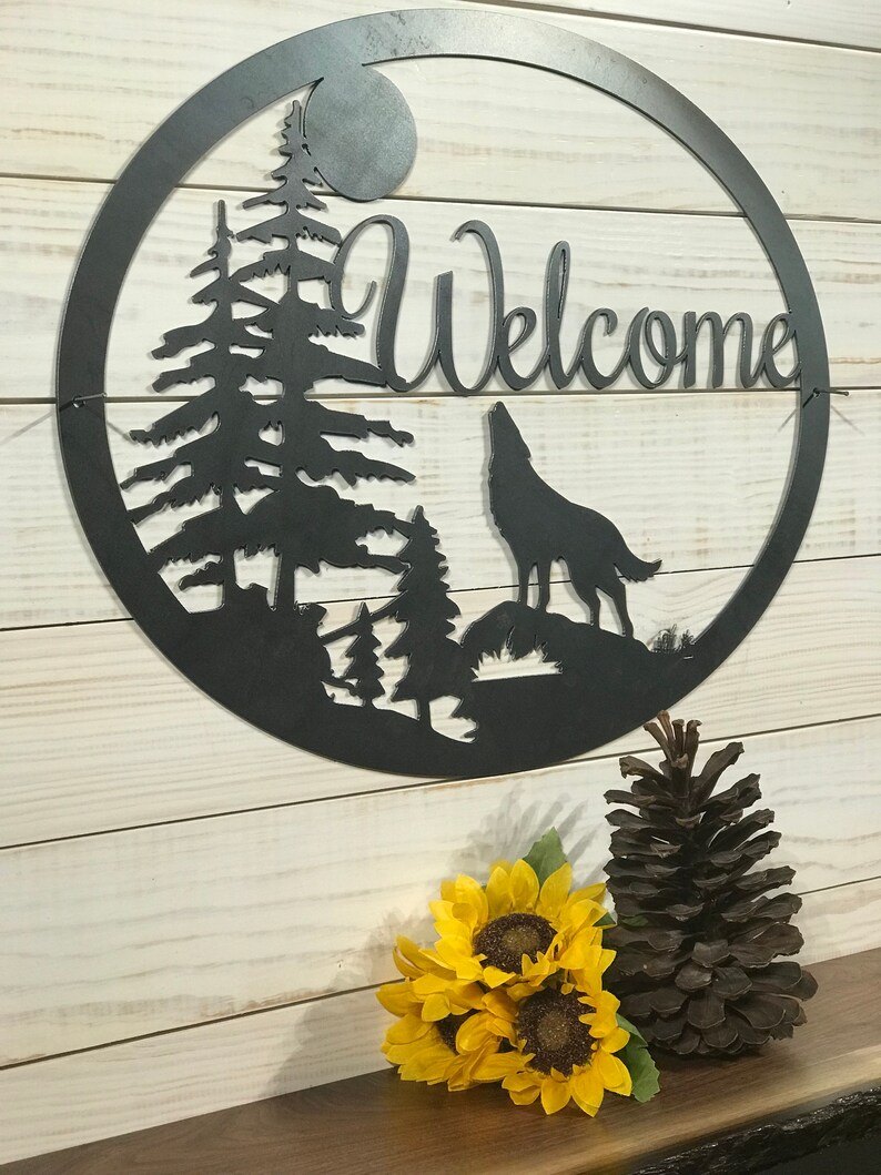 Large Metal Wolf Howling Welcome Sign 20 inch Rustic Metal | Etsy