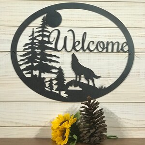 Large Metal Wolf Howling Welcome Sign 20 Inch Rustic Metal Decor Large ...