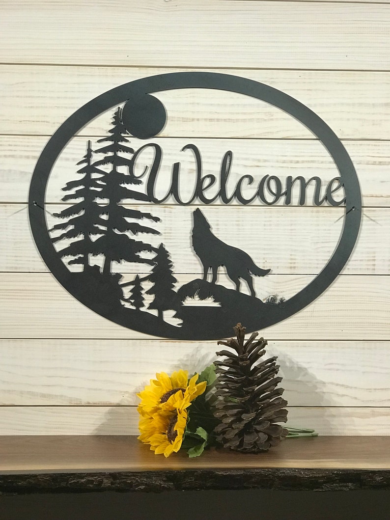 Large Metal Wolf Howling Welcome Sign 20 inch Rustic Metal | Etsy