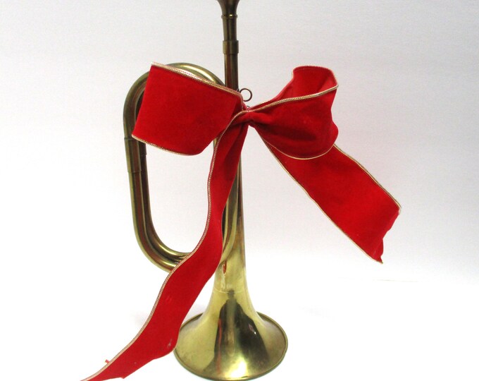 Vintage Brass Bugle Christmas Decoration With Bow - 13" - Etsy