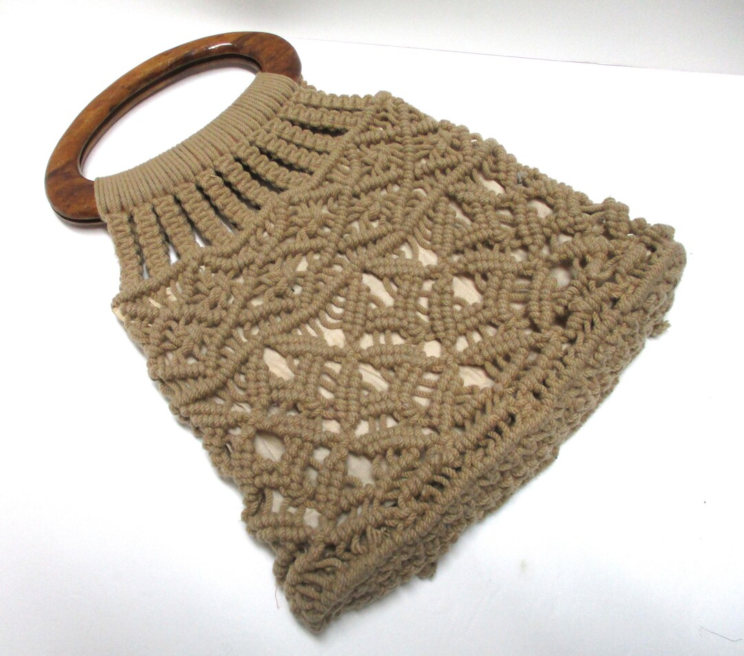 Makramee Tasche Mit Holzgriff