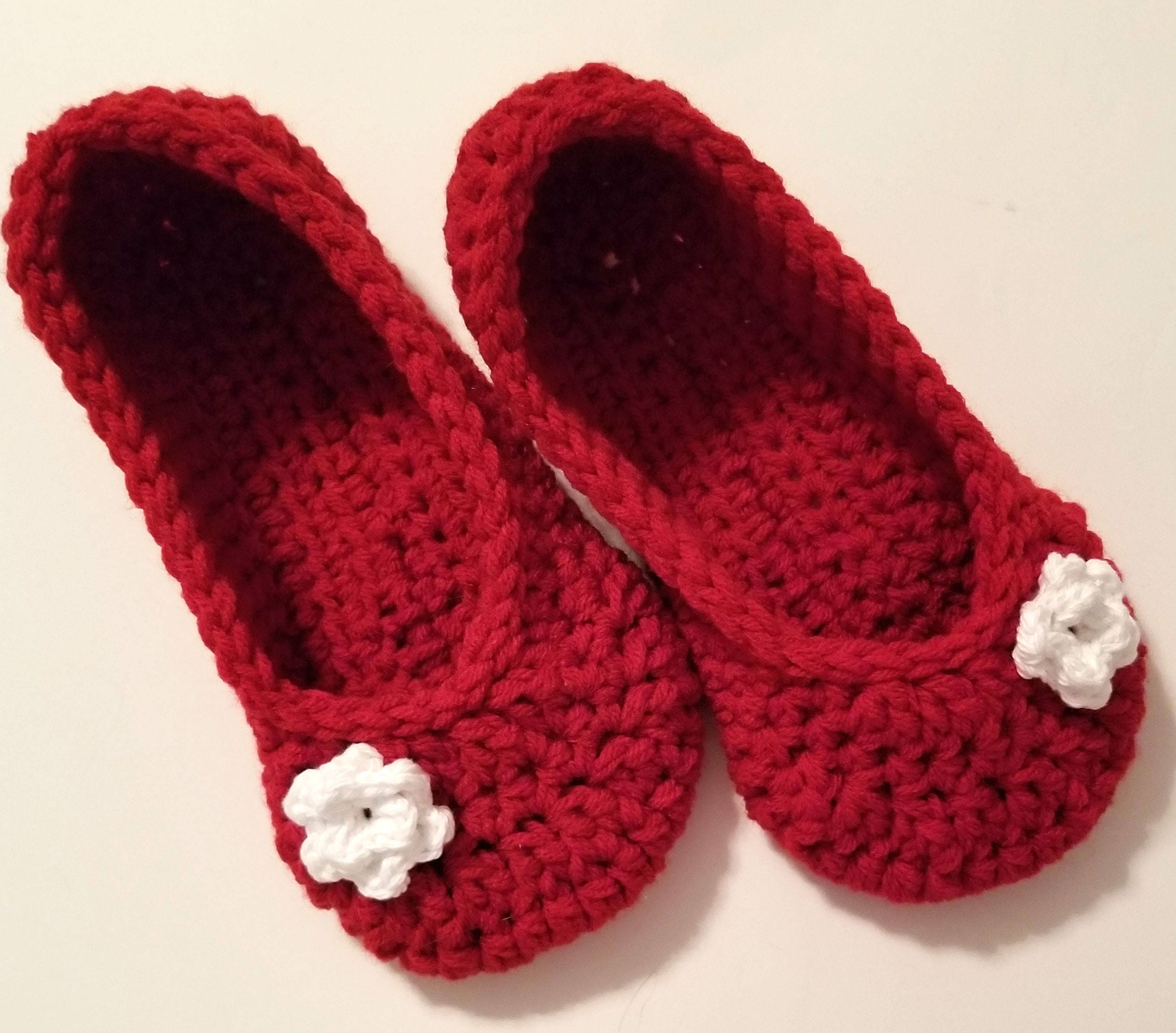Crochet slippers in red with white rose soft house shoes | Etsy