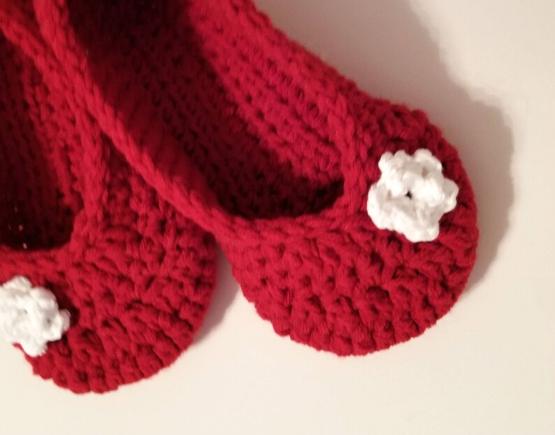 Crochet slippers in red with white rose soft house shoes | Etsy