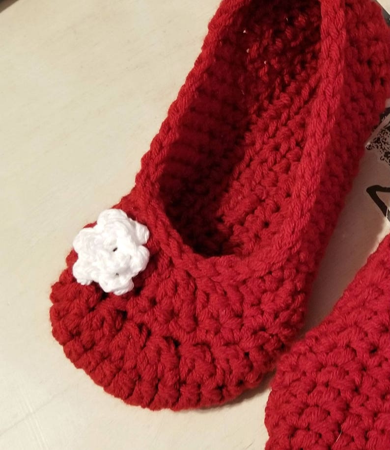 Crochet slippers in red with white rose soft house shoes | Etsy