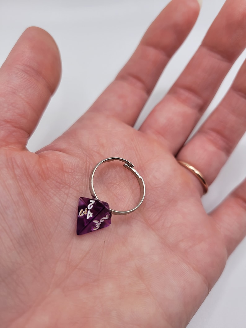 Mini Purple D4 Dice Ring Adjustable Dungeons and Dragons Geek Nerd Larp ...